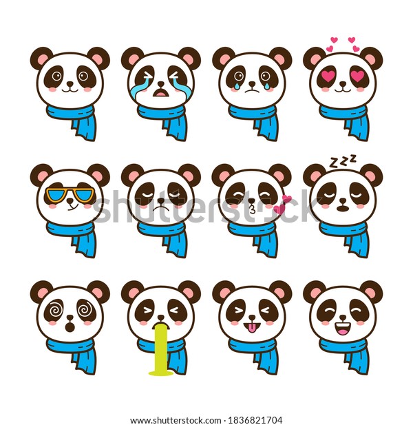 Cute Panda Emoticon Set Isolated Background Stock Vector (Royalty Free ...