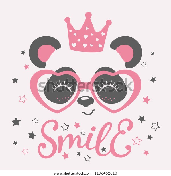 Cute Panda Face Crown Pink Heart Stock Vector (Royalty Free) 1196452810 ...