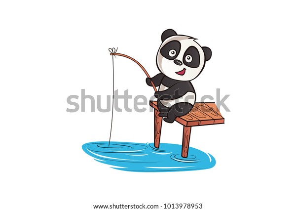 Cute Panda Fishing Illustration Vector Illustration Stock Vector ...