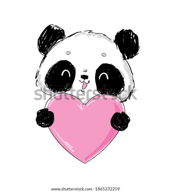 Cute Panda Heart Vector Illustration Children: стоковая векторная ...