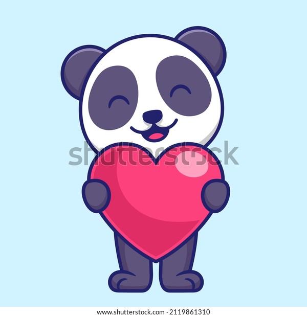 Cute Panda Hold Big Heart Cartoon Stock Vector (Royalty Free ...