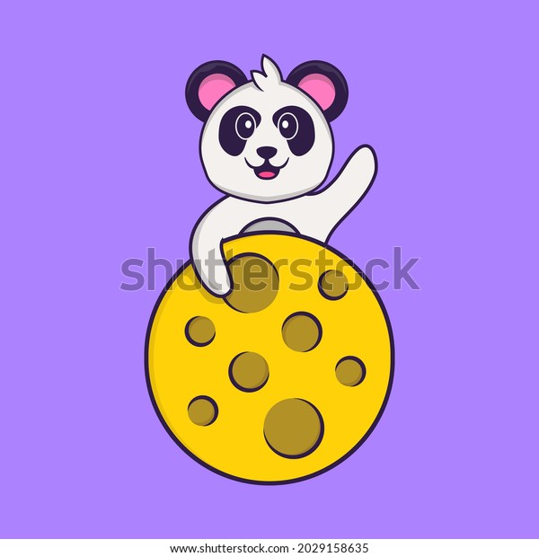 Cute Panda On Moon Animal Cartoon Stock Vector (Royalty Free ...