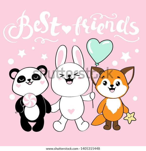 Cute panda, rabbit and fox in kawaii style and the inscription best ...