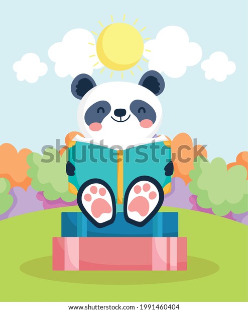 Cute Panda Reading Book School Stock Vector (Royalty Free) 1991460404 ...