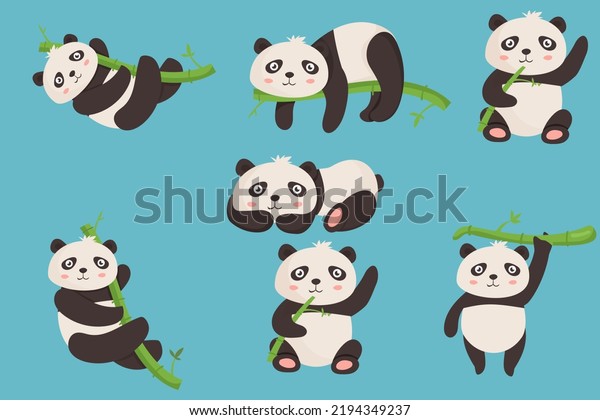 Cute Panda Set Different Poses Cartoon Stock Vector (Royalty Free ...