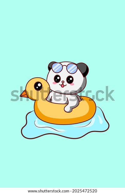 Cute Panda Swimming Sea Summer Cartoon Stock Vector (Royalty Free ...