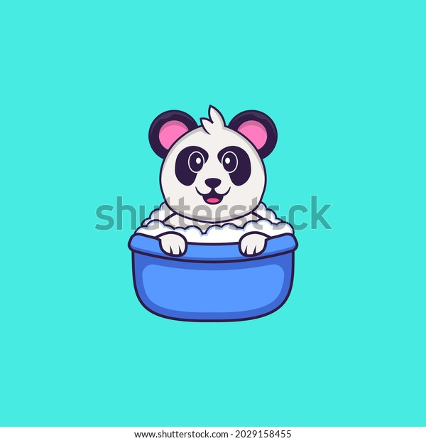 Cute Panda Taking Bath Bathtub Animal Stock Vector (Royalty Free ...