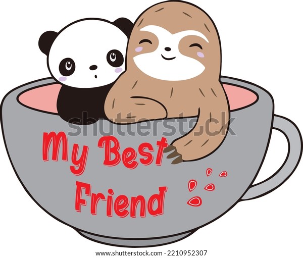 Cute Pandas Sloth My Best Friends Stock Vector (Royalty Free ...