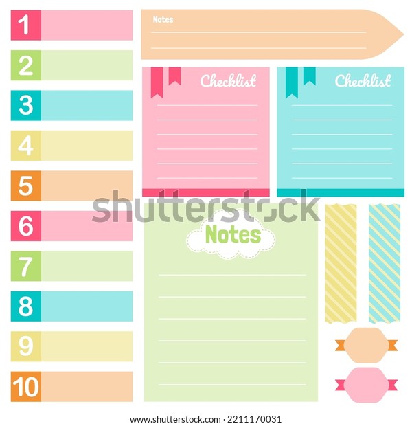 Cute Paper Notes Stationary Set Scrapbook Stock Vector (Royalty Free ...