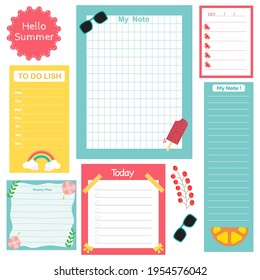 Cute Paper Notes Summer Set Printable Stock Vector (Royalty Free ...