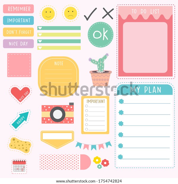 Cute Paper Notes Sweet Color Set Stock Vector (Royalty Free) 1754742824