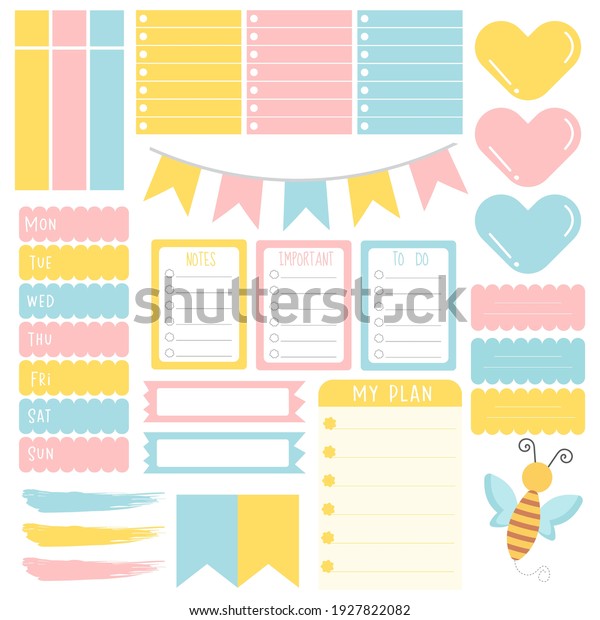 Cute Paper Notes Sweet Color Set Stock Vector (Royalty Free) 1927822082