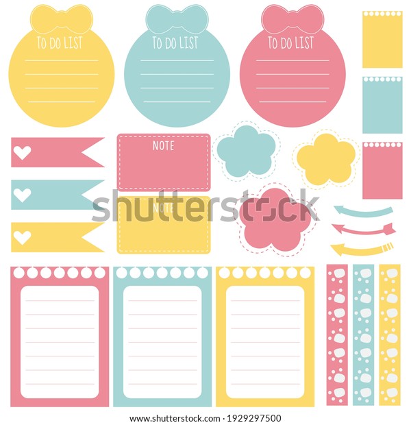 Cute Paper Notes Sweet Color Set Stock Vector (Royalty Free) 1929297500