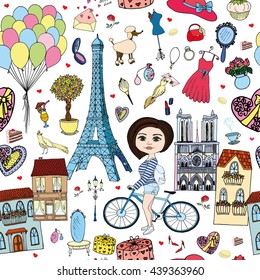 Cute Paris Card Seamless Pattern Stock Vector (Royalty Free) 439363960 ...