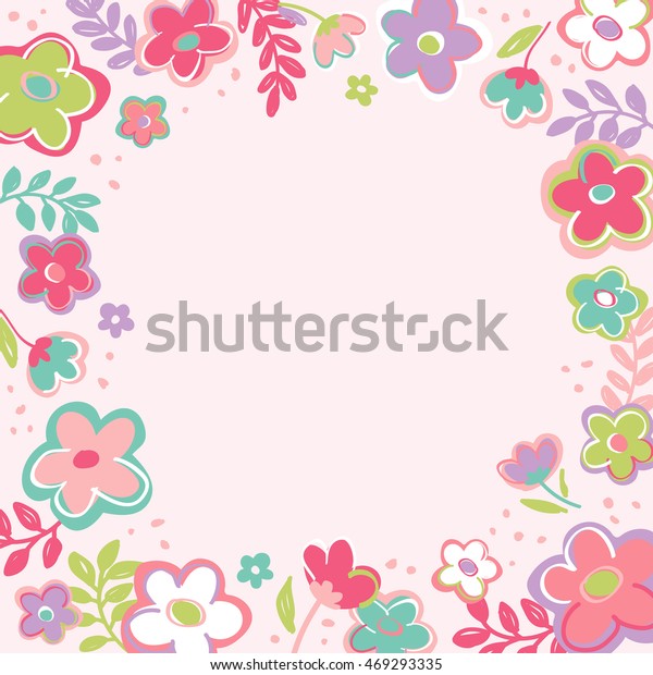 Cute Pastel Floral Border Frame Vector 스톡 벡터(로열티 프리) 469293335 ...