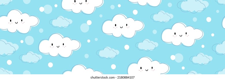 Cute pastel cielo sonriente nubes dibujos: vector de stock (libre de ...
