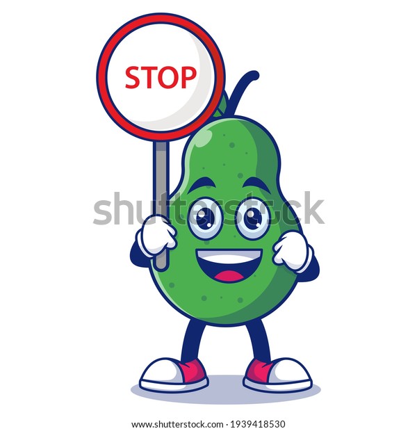 Cute Pear Holding Stop Sign Cartoon Stock Vector (Royalty Free ...
