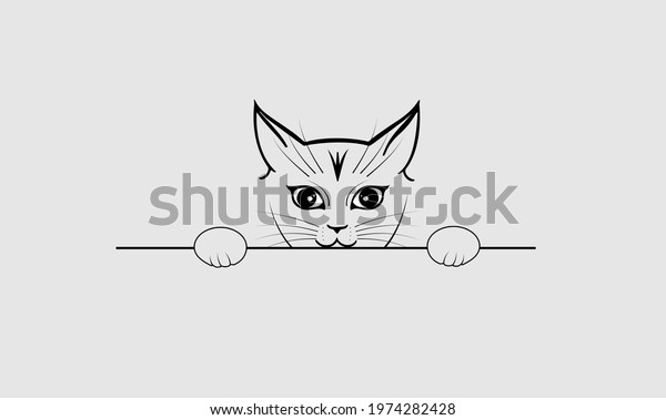 Cute Peeking Cat Outlines Stock Vector (Royalty Free) 1974282428 ...