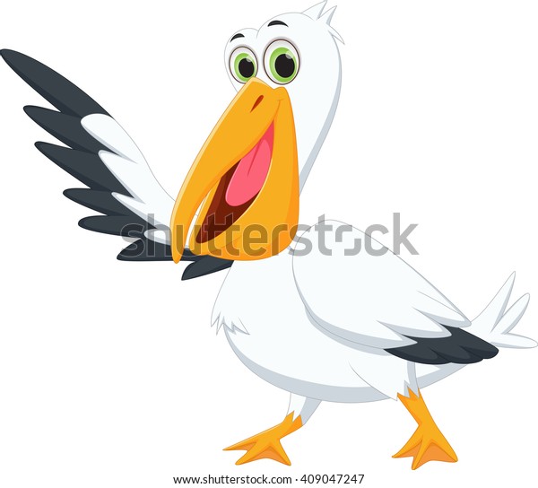 Cute Pelican Cartoon Waving Stock Vector (Royalty Free) 409047247