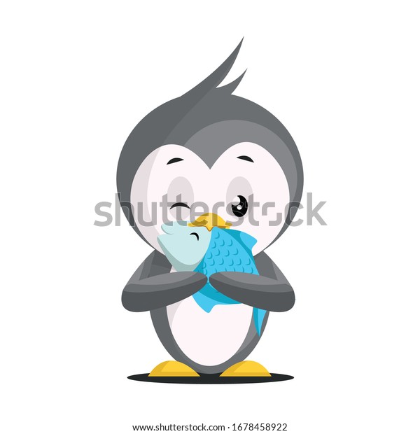 Cute Penguin Eating Fish Vector Illustration Stock Vector (Royalty Free ...