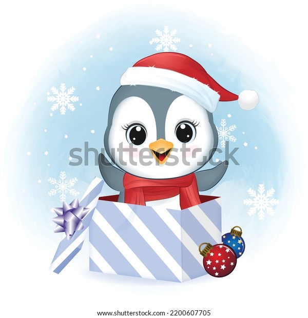 Cute Penguin Gift Box Christmas Season Stock Vector (Royalty Free ...