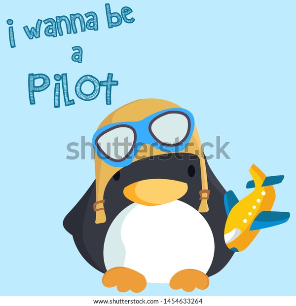 Cute Penguin Pilot Costume Plane Cartoon Stock Vector (Royalty Free ...
