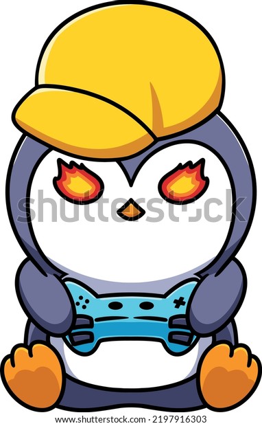 Cute Penguin Playing Video Games Cartoon Stock Vector (Royalty Free ...