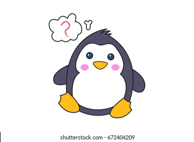 Cute Penguin Thinking Vector Illustration Isolated Stock Vector (Royalty Free) 672404209