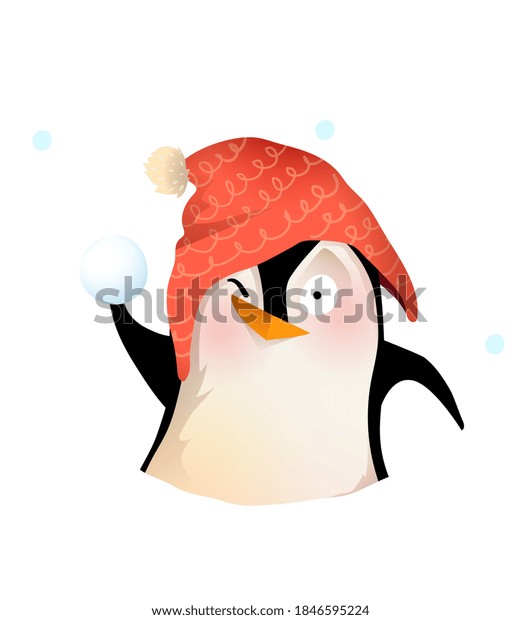 Cute Penguin Throwing Snowballs Aiming Playing Stock Vector (Royalty ...