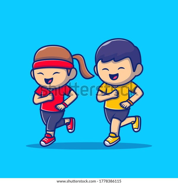 Cute People Jogging Cartoon Vector Icon Stock Vector (Royalty Free ...