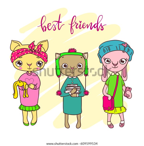 Cute Pet Friends Illustration Stock Vector (Royalty Free) 609599534 ...