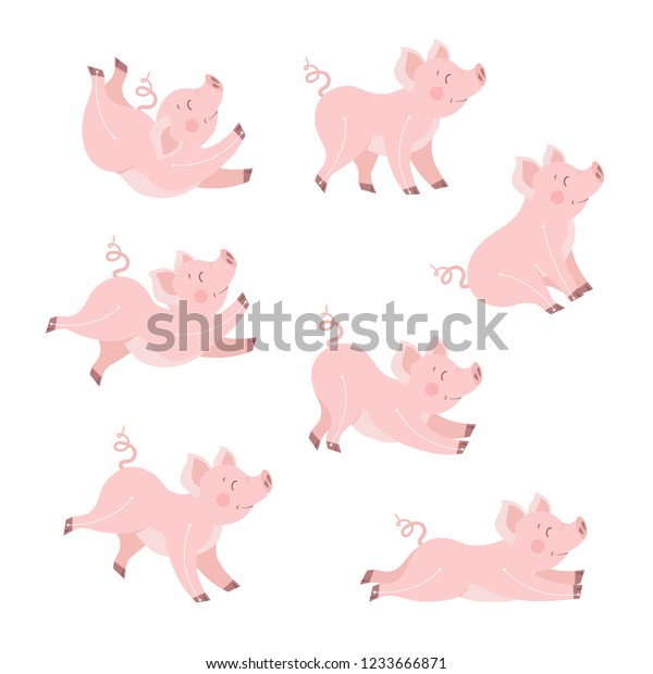 Cute Pig Animation Set Cartoon Vector Stock Vector (Royalty Free ...