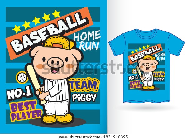Cute Pig Baseball Player Cartoon T Stock Vector (Royalty Free ...