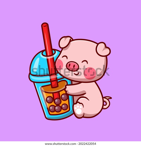 Cute Pig Bubble Milk Tea Cartoon Stock Vector (Royalty Free) 2022422054