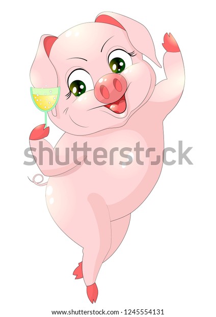 Cute Pig Cartoon Cheerful Pigs Dance Stock Vector (Royalty Free ...