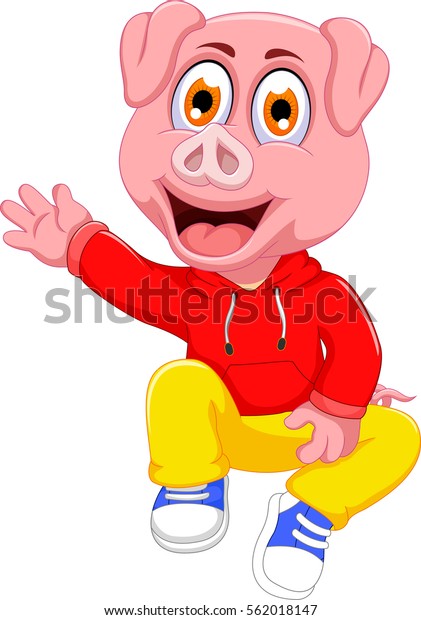 Cute Pig Cartoon Waving Stock Vector (Royalty Free) 562018147 ...