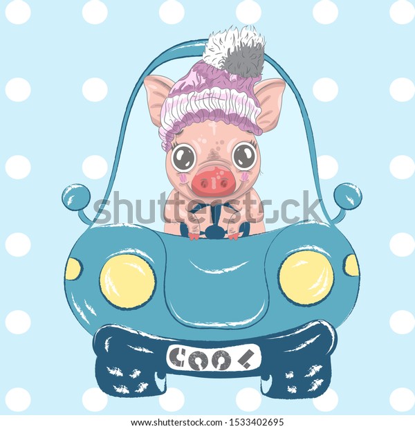 Cute Pig On Car Stock Vector (Royalty Free) 1533402695