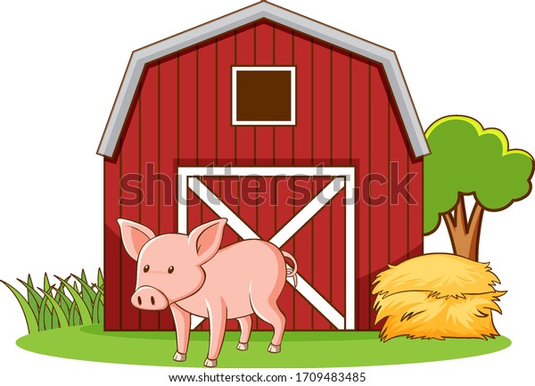 Cute Pig Standing On Farmyard Illustration Stock Vector (Royalty Free ...