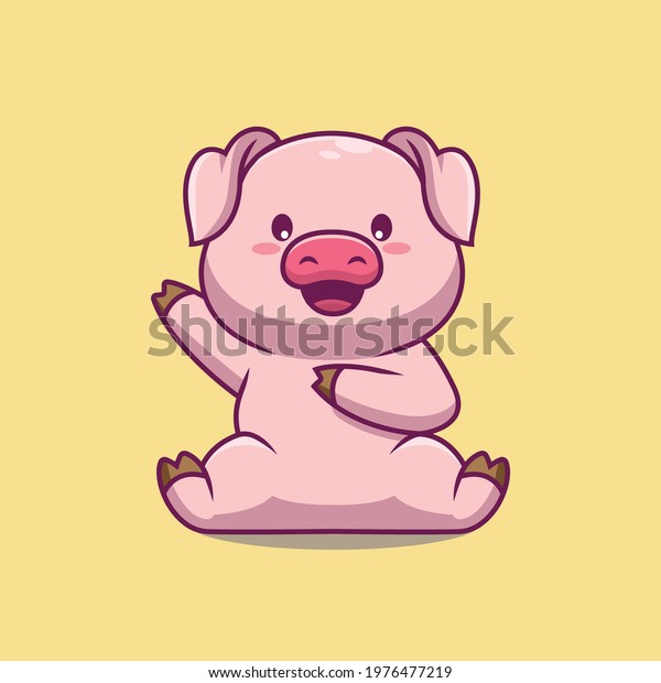 Cute Pig Waving Hand Cartoon Illustration Stock Vector (Royalty Free ...