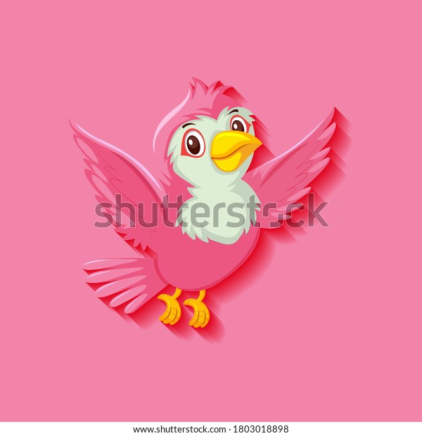 Cute Pink Bird Cartoon Character Illustration Stock Vector (Royalty ...