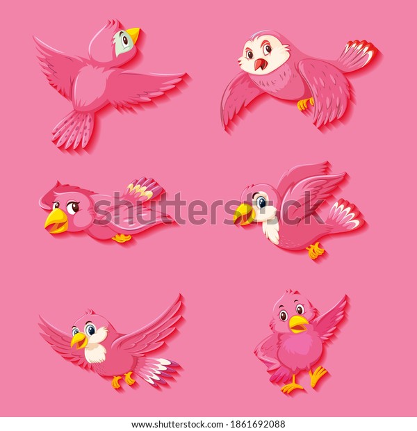 Cute Pink Bird Cartoon Character Illustration Stock Vector (Royalty ...