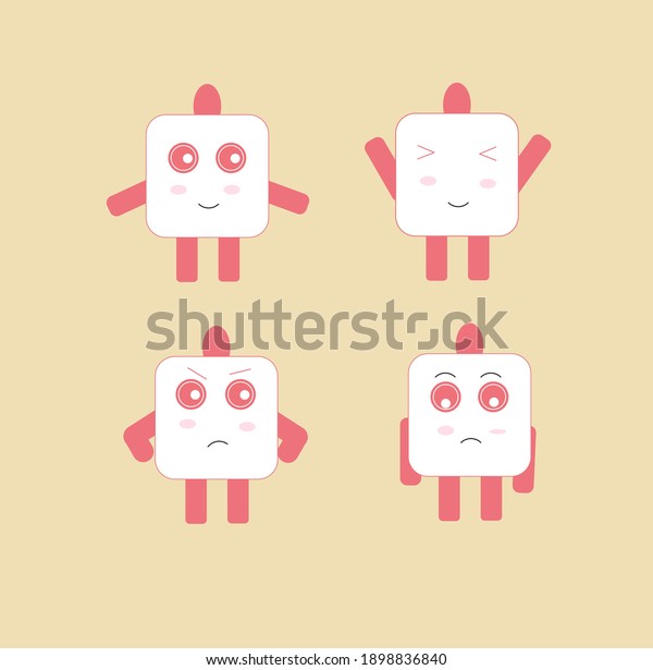 Cute Pink Box Character Emoticon Stock Vector (Royalty Free) 1898836840 ...