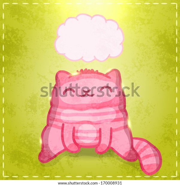 Cute Pink Cartoon Cat Speech Bubble Stock Vector (Royalty Free ...