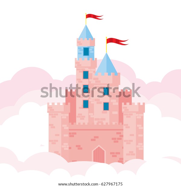 Cute Pink Castle Flat Design Vector Stock Vector (Royalty Free ...