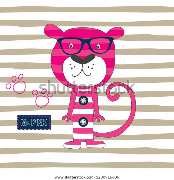 Cute Pink Leopard On Striped Background Stock Vector (Royalty Free ...