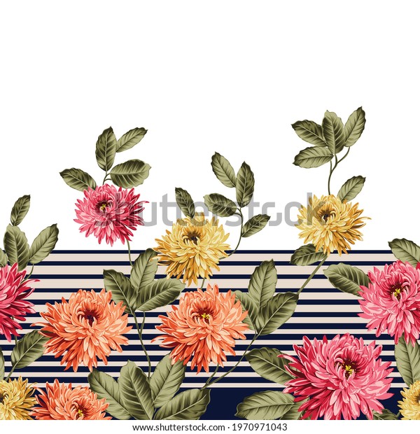 cute pink orange and yellow vector flowers with green leaf border ...