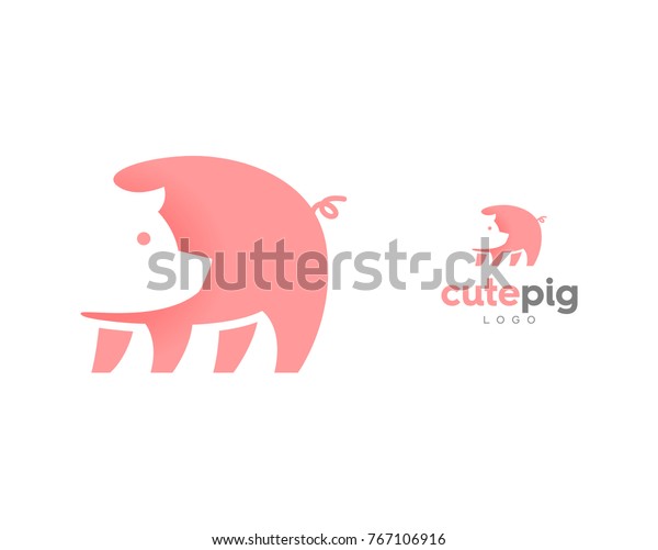 Cute Pink Pig Icon Symbol Logo Stock Vector (Royalty Free) 767106916
