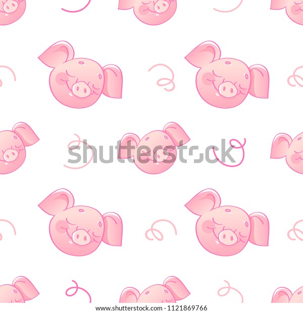 Cute Pink Pigs Characters Seamless Pattern Stock Vector (Royalty Free ...