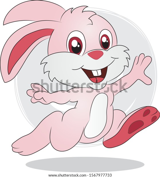 Cute Pink Rabbit Cartoon Running On 스톡 벡터(로열티 프리) 1567977733 | Shutterstock