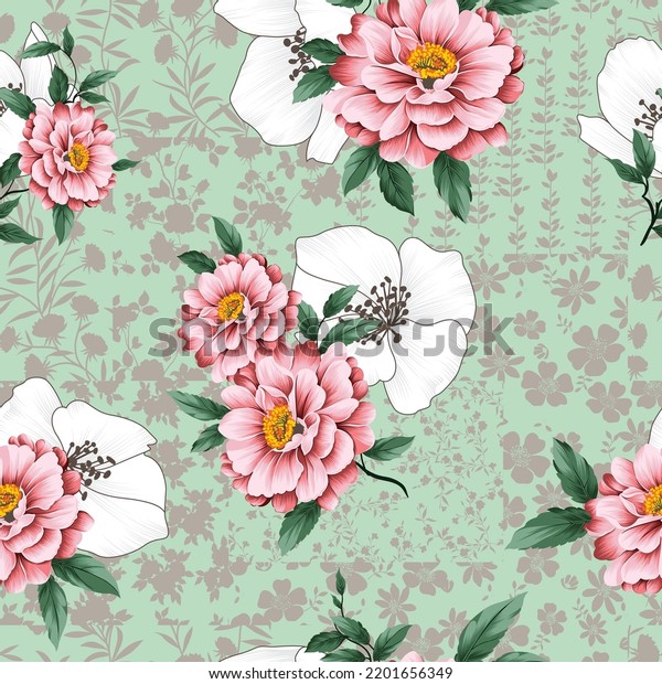 Cute Pink Vector Stock Flowers Green Stock Vector (Royalty Free ...